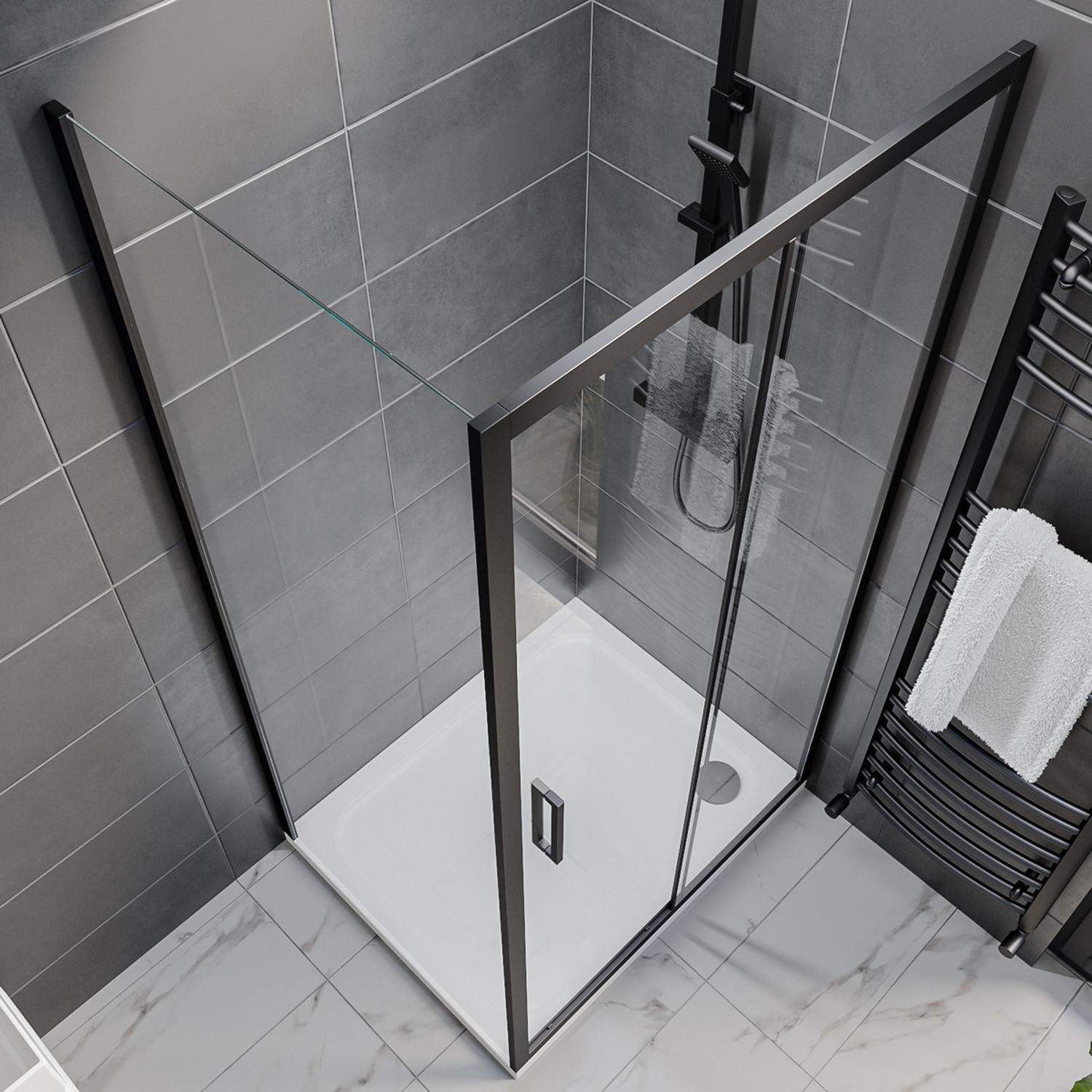 Black 8mm Glass Rectangular Sliding Shower Enclosure 1000x700mm - Pavo ...