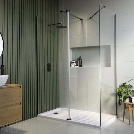 1600x800mm Black Walk-In Shower Screen Enclosure with 300mm Hinged ...