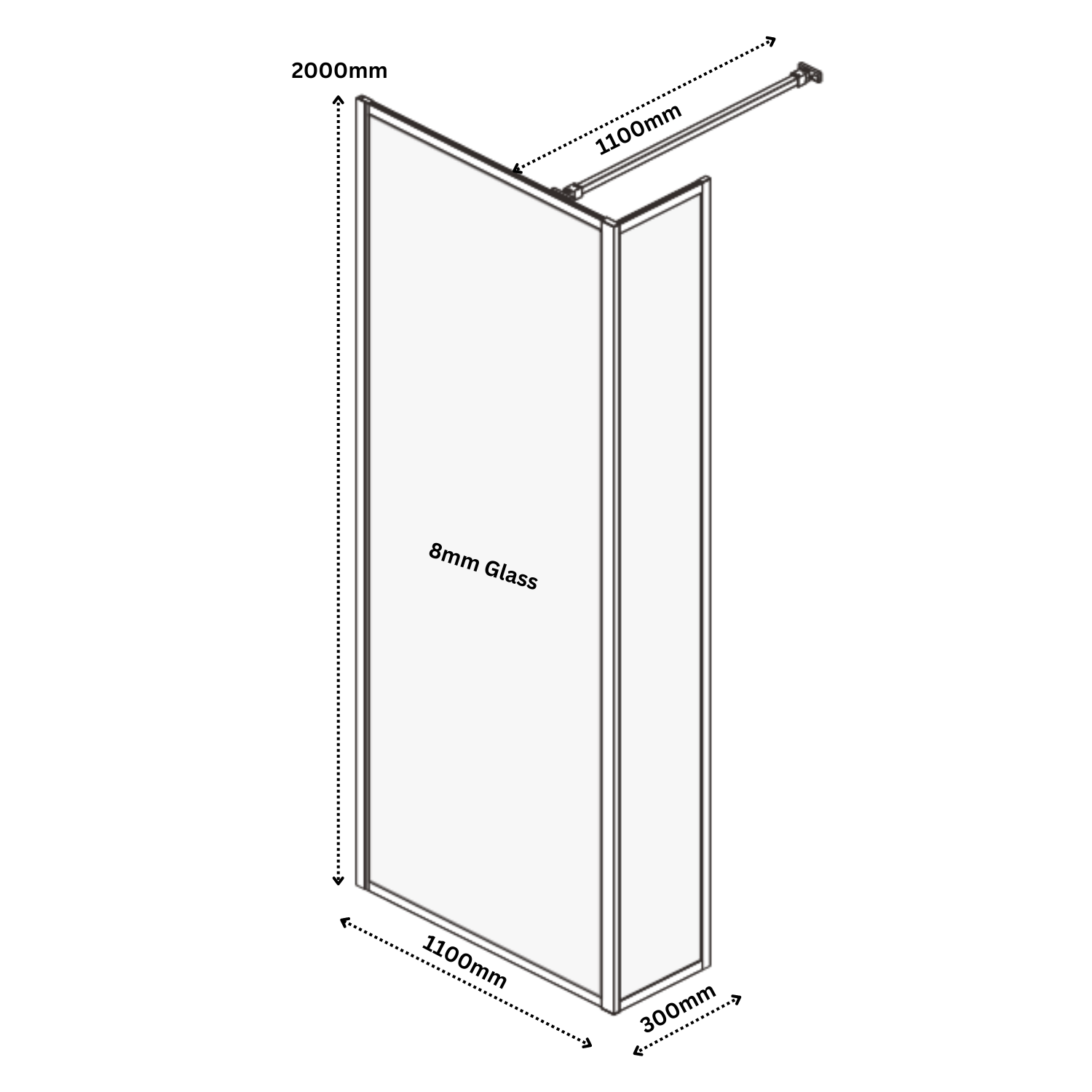 Grade A1 - 1100mm Black Framed Wet Room Shower Screen with Return Panel - Zolla - Better Bathrooms