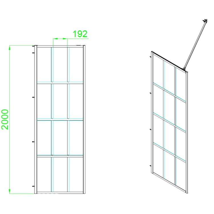 1400x900mm Black Grid Framework Wet Room Shower Screen Enclosure with ...