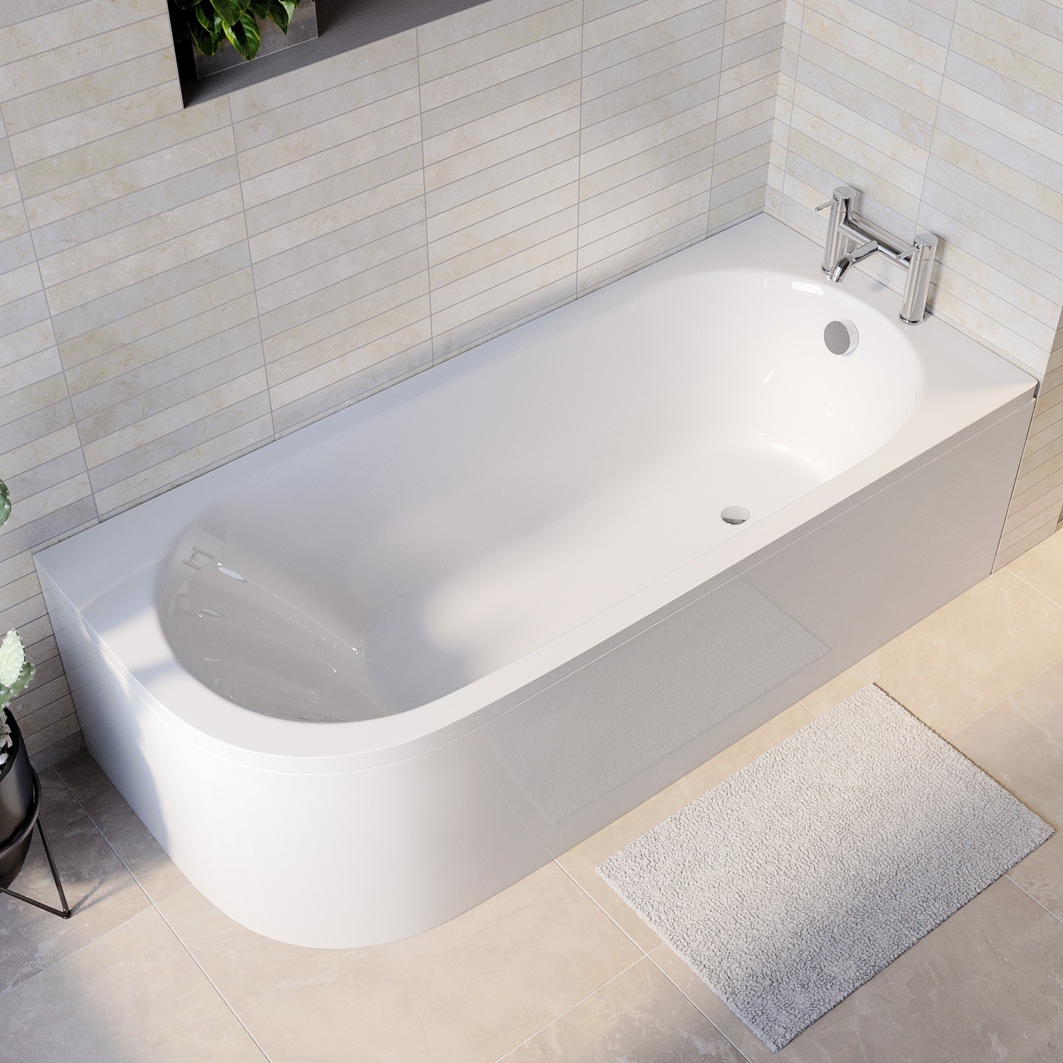 Jersey J Shaped Right Hand Bath with Bath Panel - 1700mm x 750mm ...