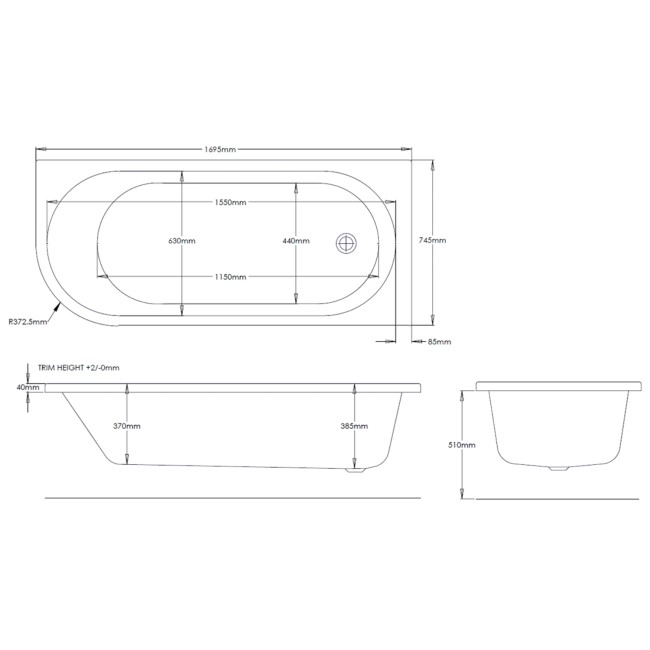 Jersey J Shaped Right Hand Bath with Bath Panel - 1700mm x 750mm ...