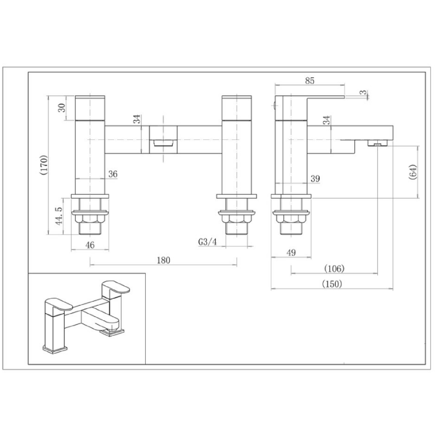 Grade A1 - Como Bath and Basin Tap Pack - Better Bathrooms