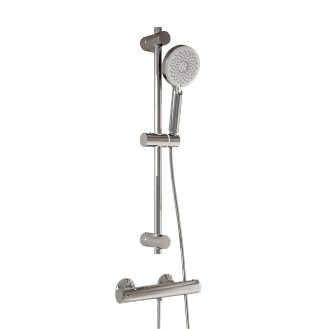 Chrome Thermostatic Round Bar Mixer Shower Set with Slide Rail Kit ...