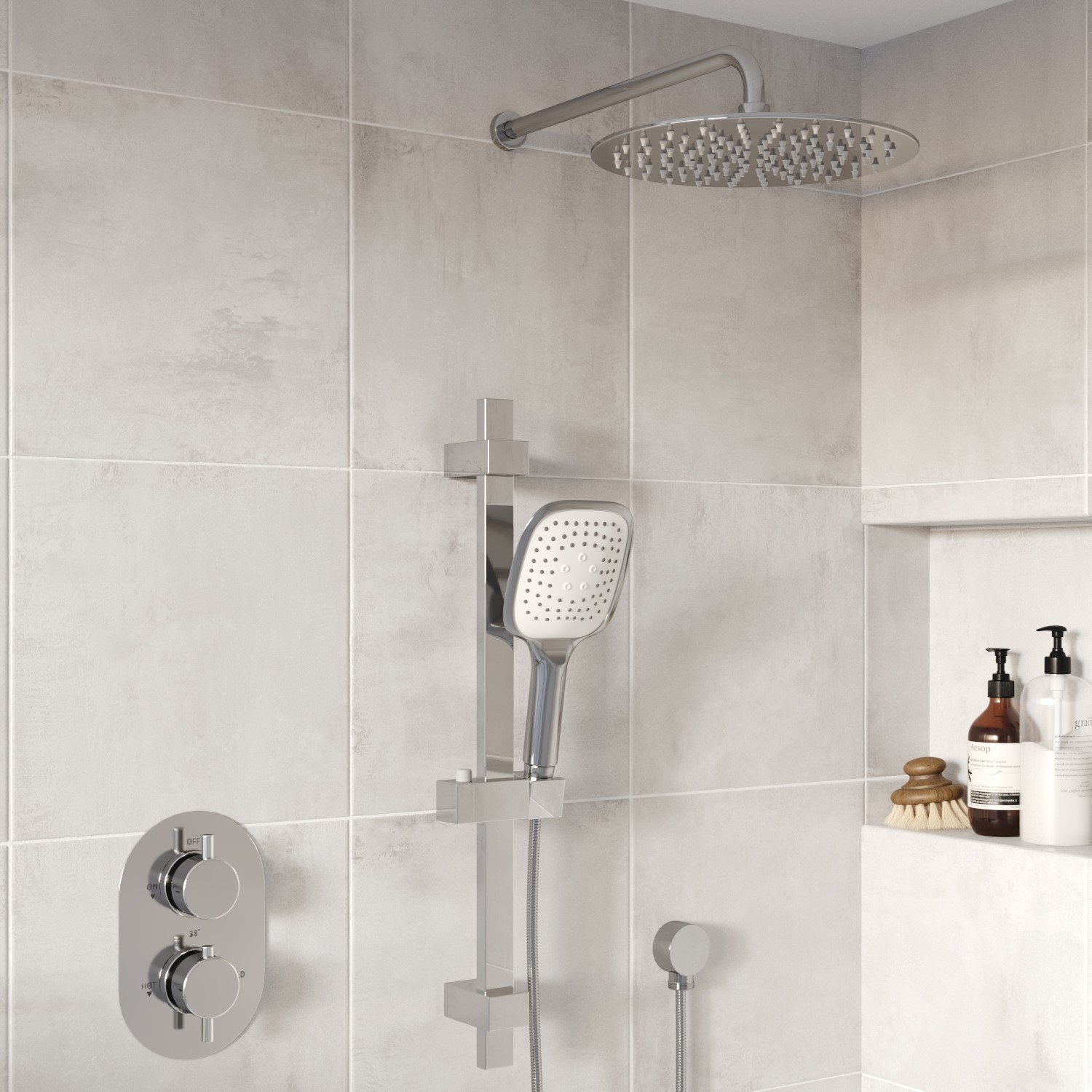 Chrome Concealed Shower Mixer with Dual Control & Round Wall Mounted ...