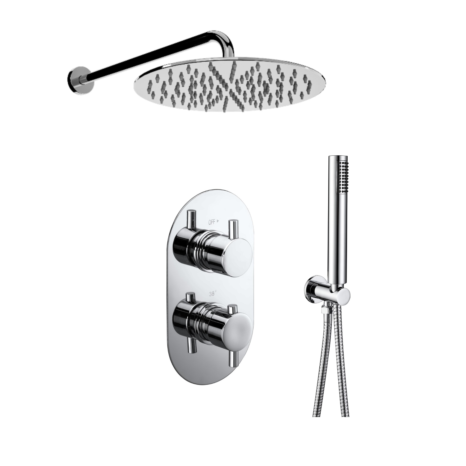 Chrome Dual Outlet Wall Mounted Thermostatic Mixer Shower Set With Hand ...