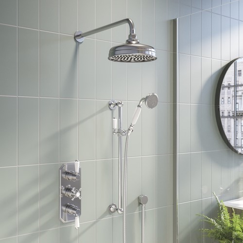 Chrome Dual Outlet Wall Mounted Thermostatic Mixer Shower with Hand ...