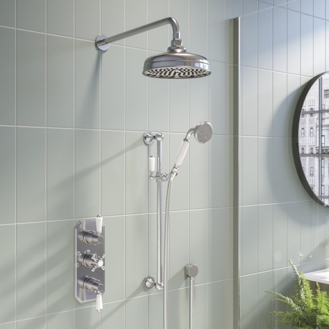 Chrome Single Outlet Traditional Thermostatic Mixer Shower with Round ...