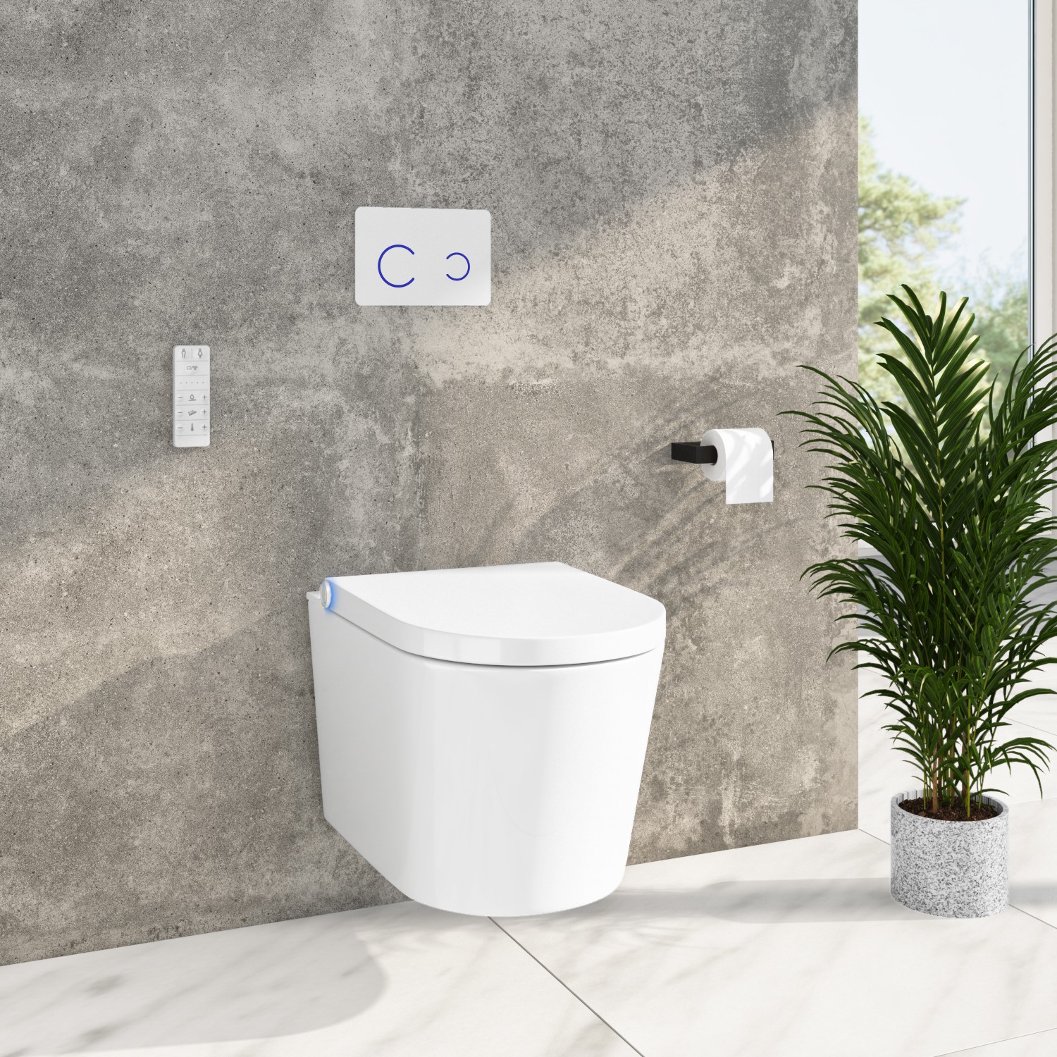 White Glass Dual Sensor Flush Plate with Wall Hung Toilet Frame ...