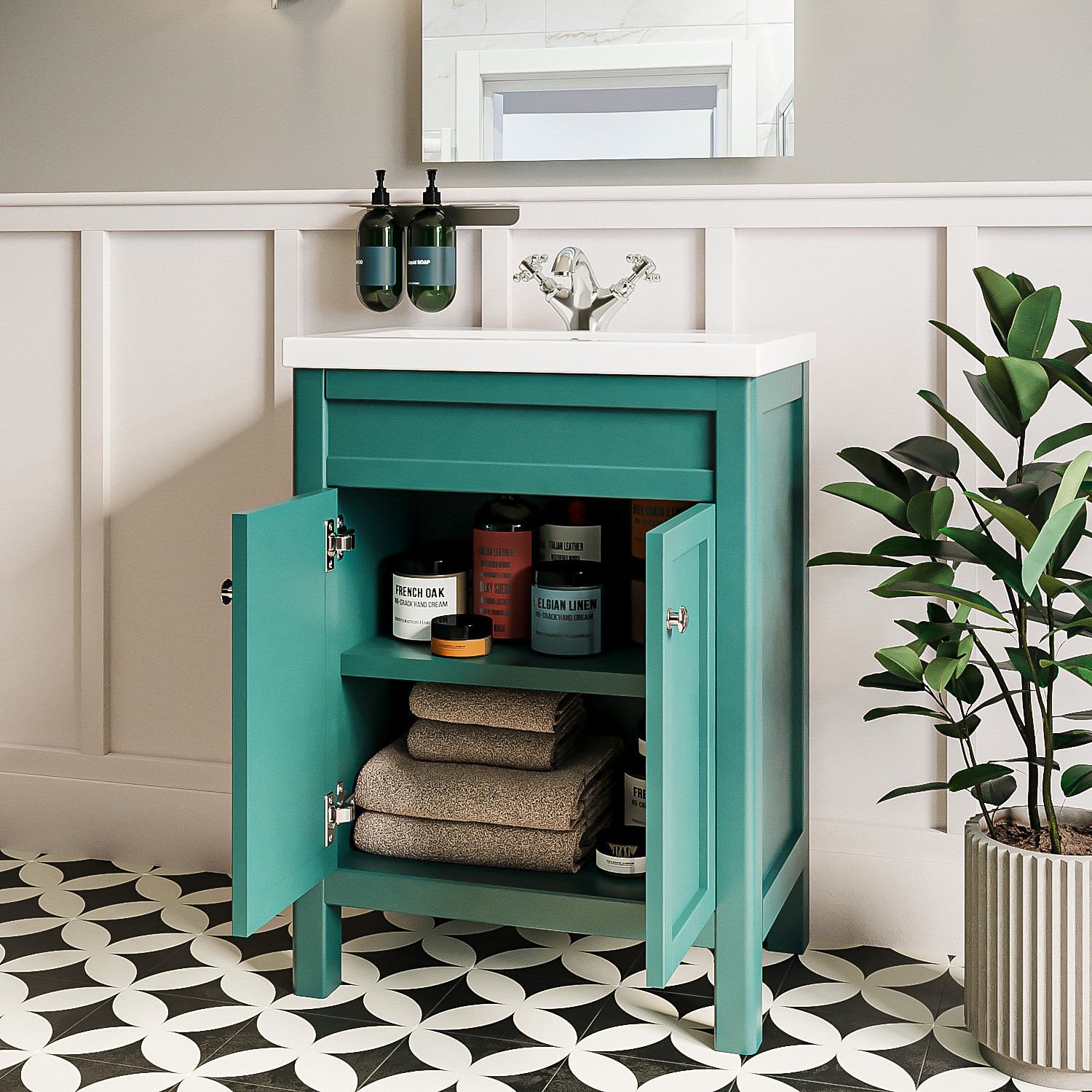 Grade A1 - 600mm Green Freestanding Vanity Unit with Basin - Avebury ...