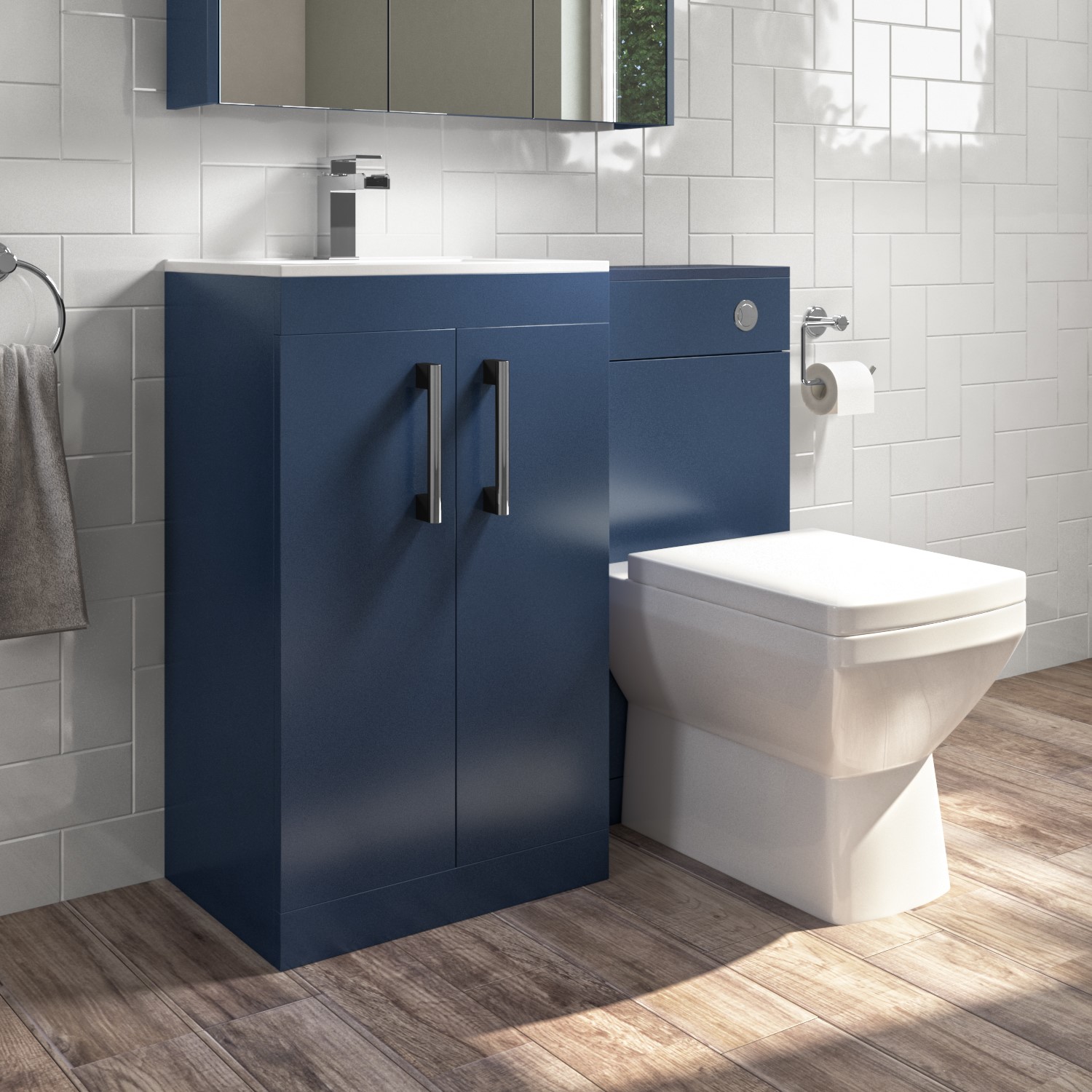 1100mm Blue Toilet and Sink Unit with Square Toilet and Chrome Fittings ...