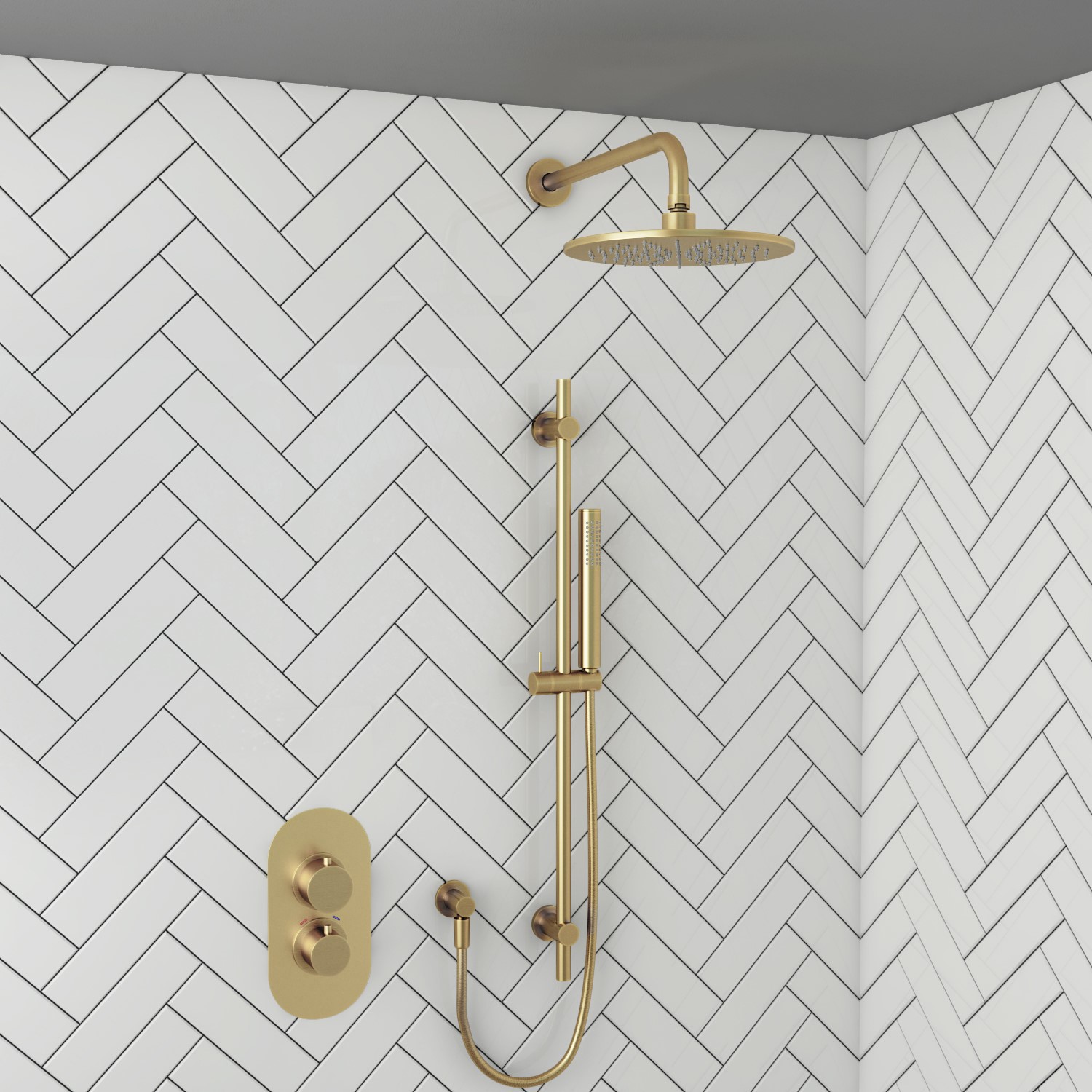 Brushed Brass Concealed Mixer Shower with Wall Mounted Head & Handset ...