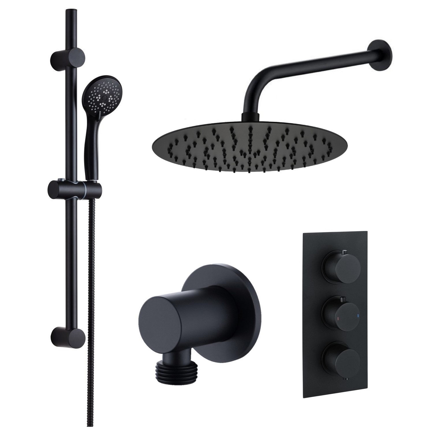 Black Concealed Shower Mixer with Triple Control & Round Wall Mounted ...