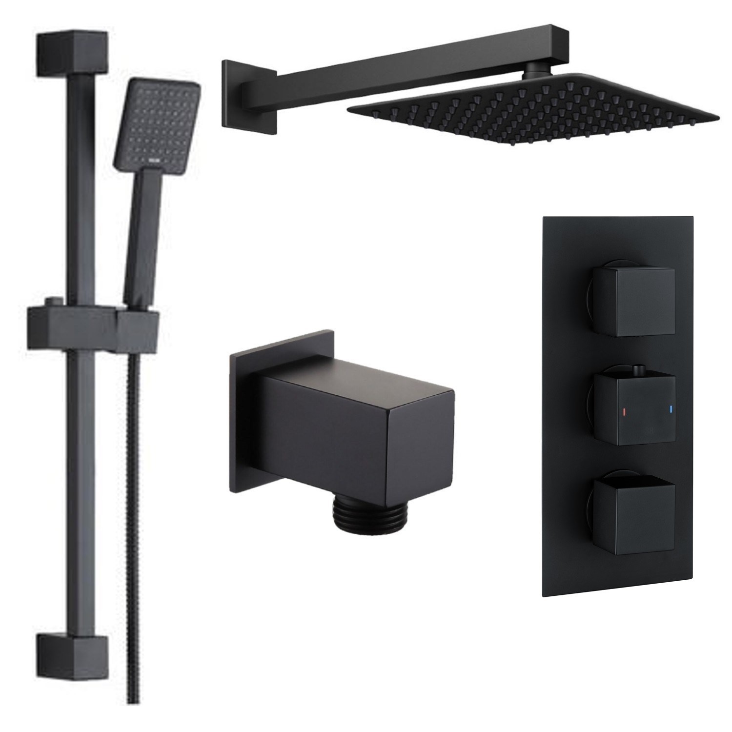 Black Concealed Shower Mixer with Triple Control & Square Wall Mounted ...