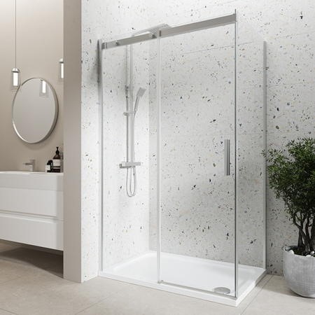 Chrome 8mm Glass Frameless Rectangular Sliding Shower Enclosure with Shower Tray 1000x800mm ...