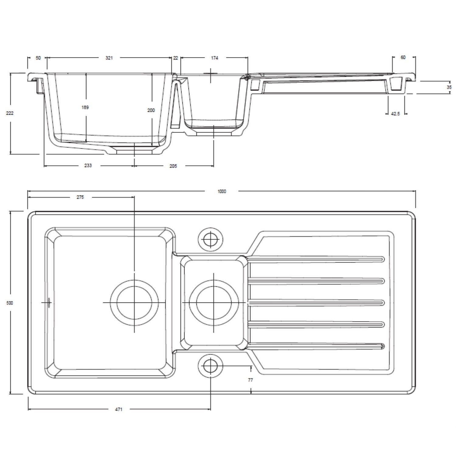 1.5 Bowl Inset White Ceramic Kitchen Sink with Reversible Drainer ...