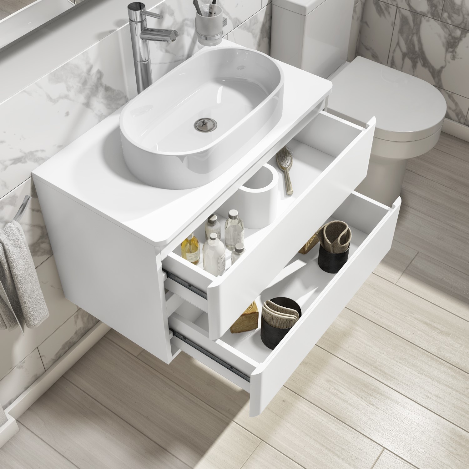 800mm White Wall Hung Countertop Vanity Unit with Basin - Pendle ...