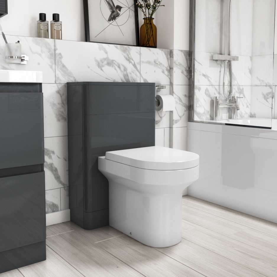 Pendle 500mm Curved Corner WC Unit with Back To Wall Toilet - Dark Grey ...