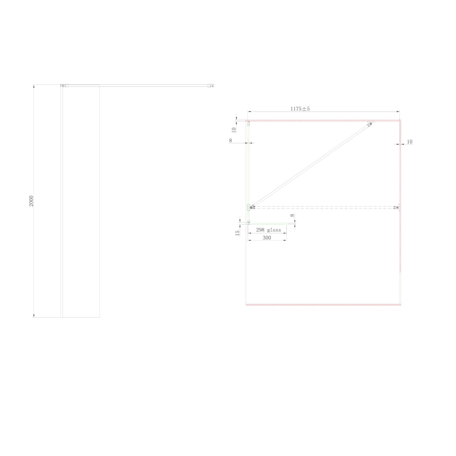 Walk In Shower 700mm Frameless with 300mm Hinged Flipper Panel and Wall ...