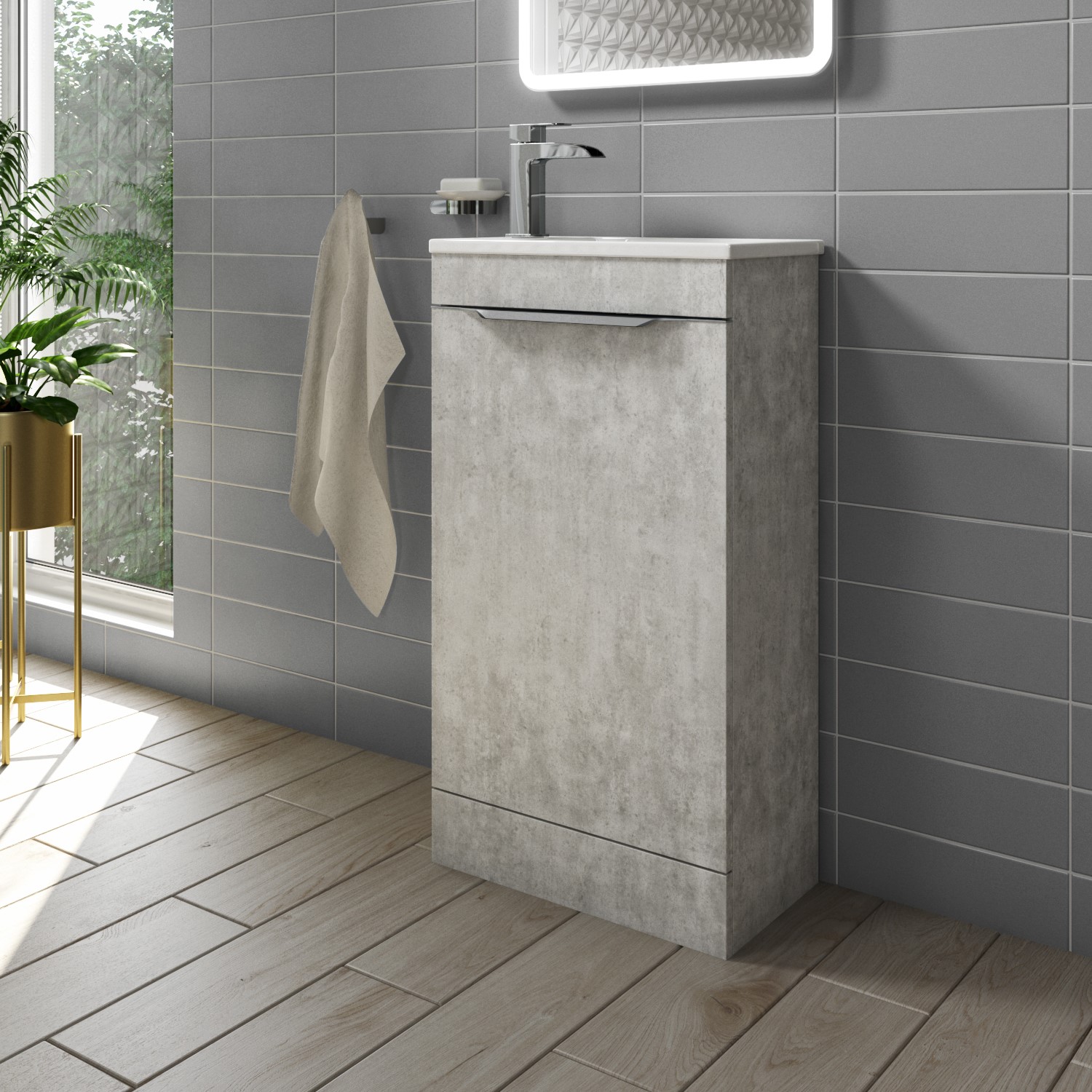 Grade A1 - 460mm Concrete Effect Cloakroom Freestanding Vanity Unit ...