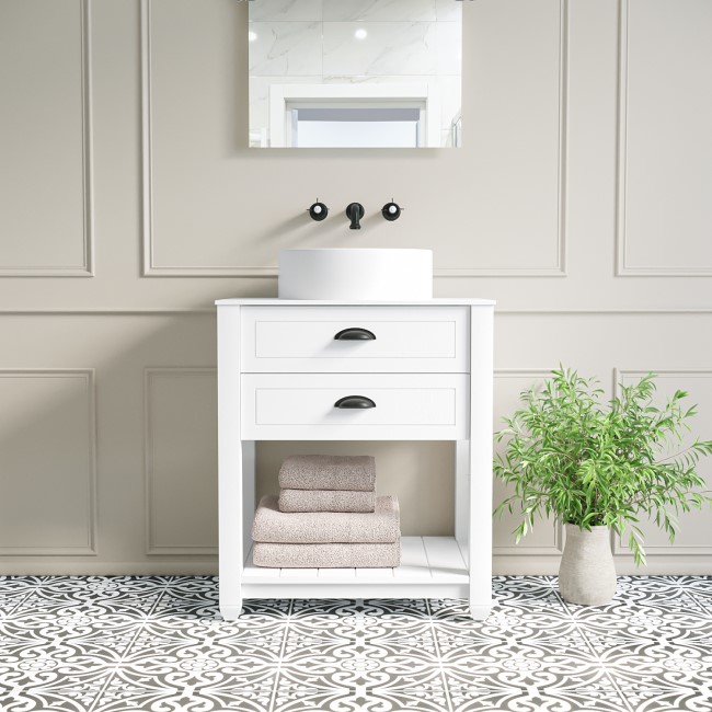 650mm White Tradiitional Freestanding Vanity Unit with Black Handles ...