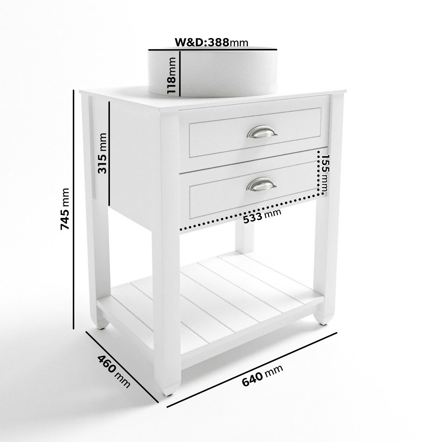 650mm White Traditional Freestanding Vanity Unit with Basin and Chrome ...