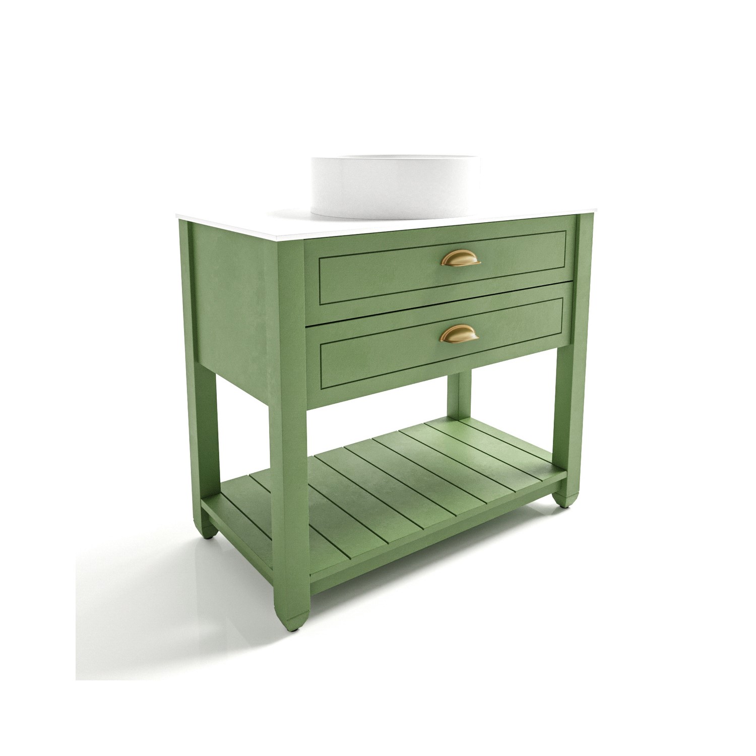 850mm Green Traditional Freestanding Vanity Unit with Brass Handles ...
