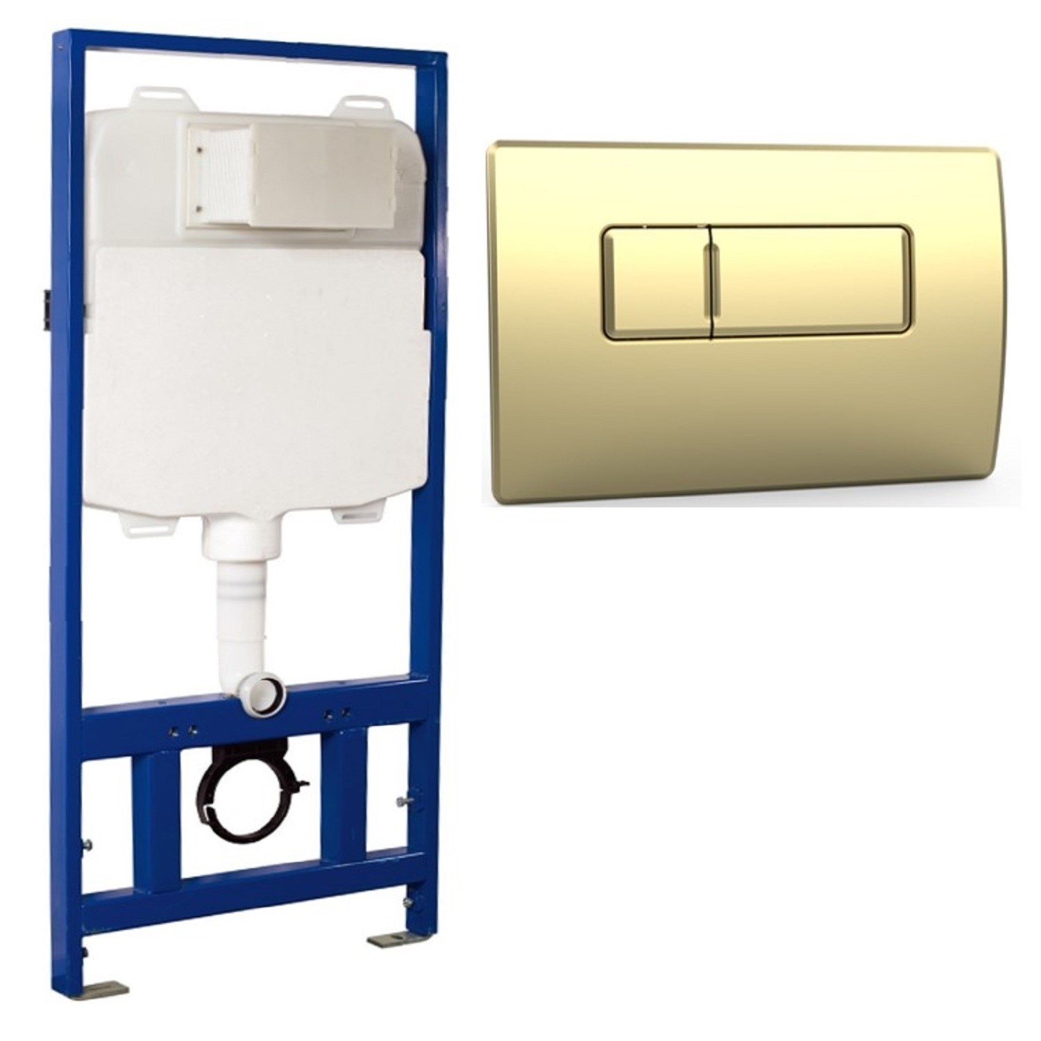 Concealed Cistern 1170mm Pneumatic Frame with Brushed Brass Flush Plate ...