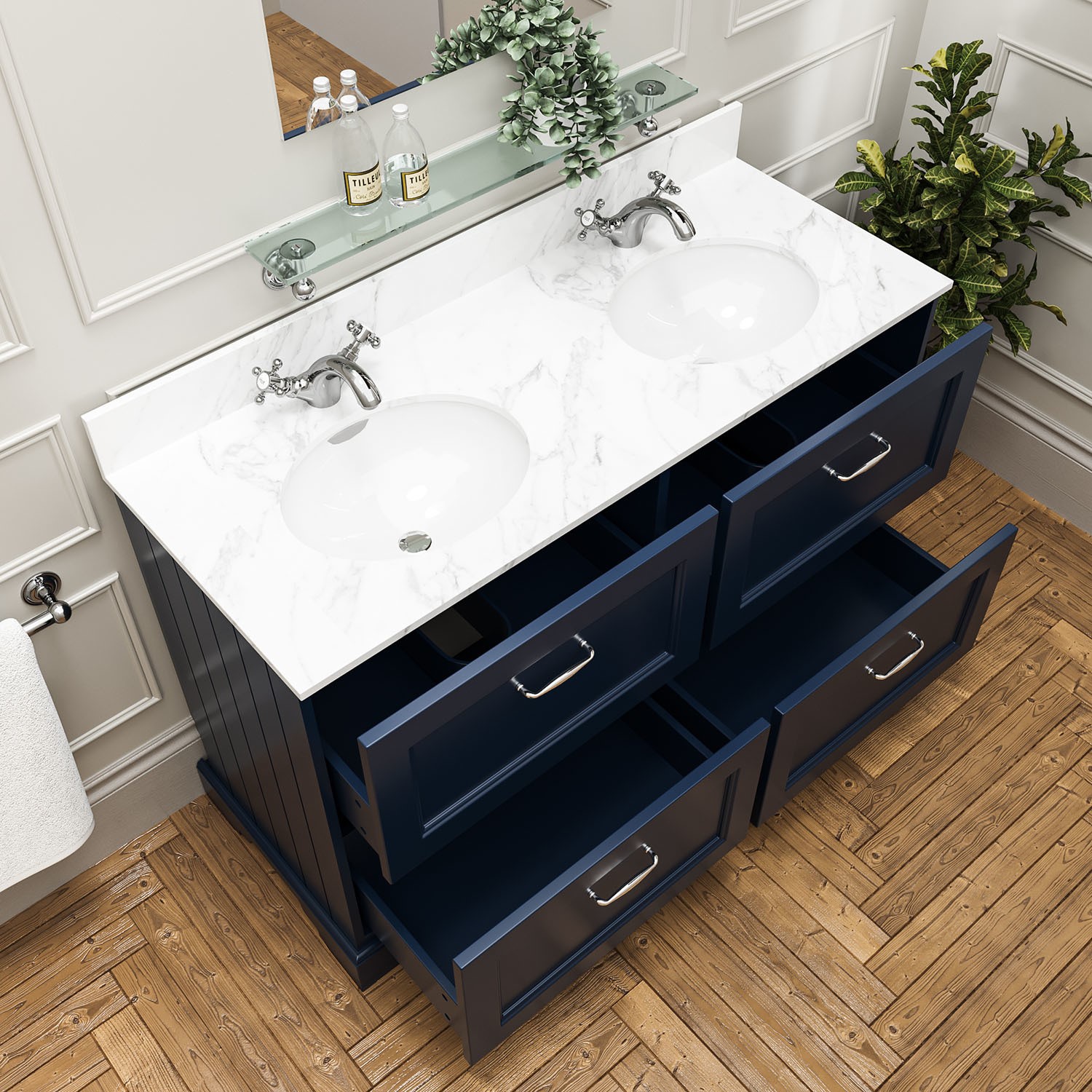 1200mm Blue Freestanding Marble Top Double Vanity Unit - Ashbourne ...