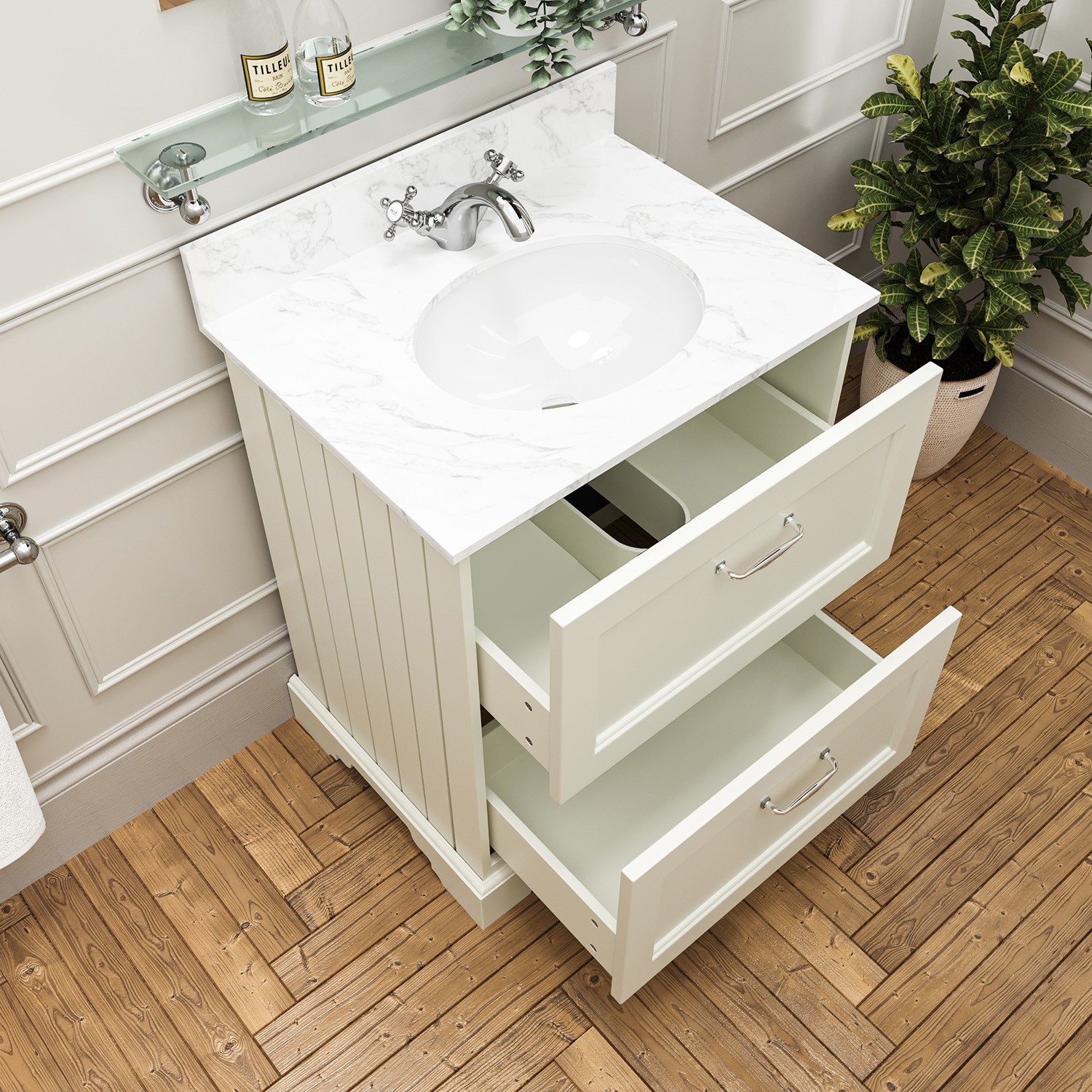 600mm White Freestanding Marble Top Vanity Unit - Ashbourne - Better ...