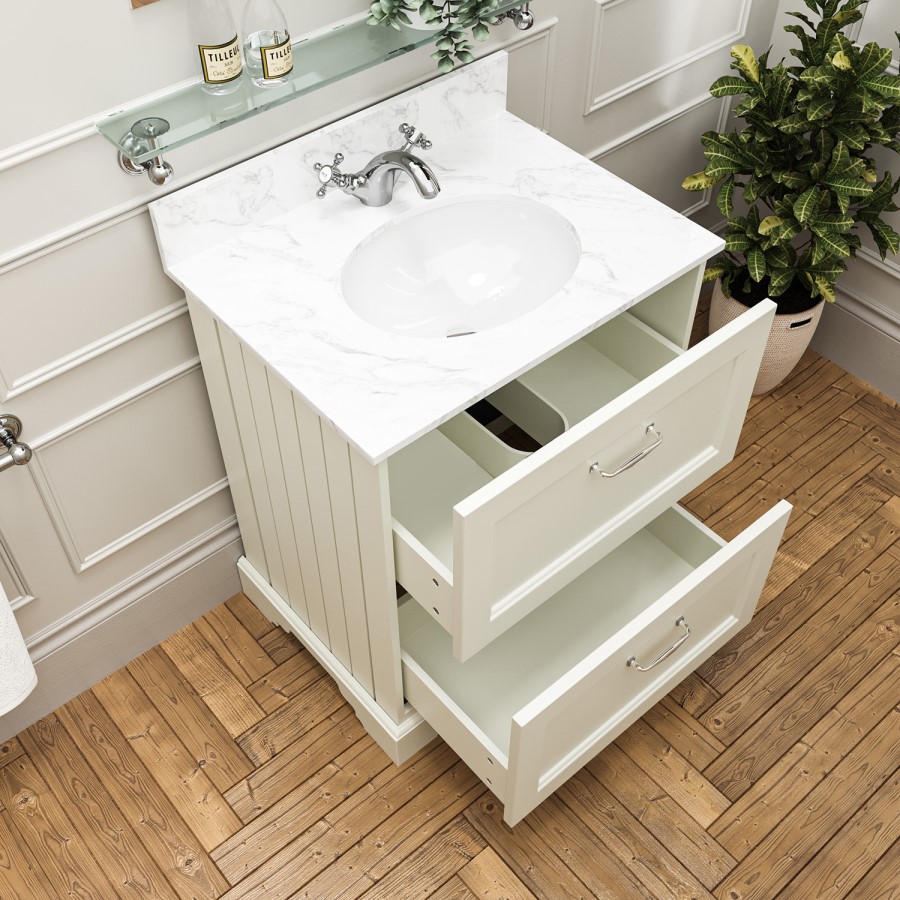 600mm White Freestanding Marble Top Vanity Unit - Ashbourne - Better ...