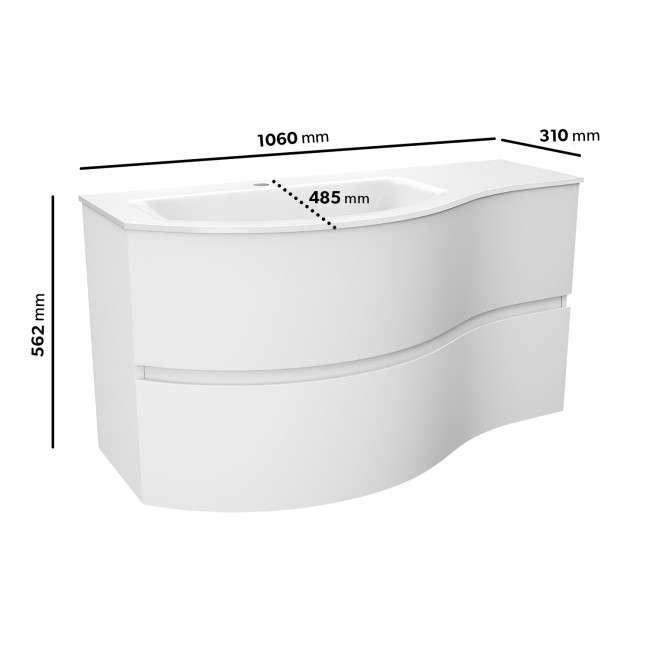 1000mm White Wall Hung Left Hand Curved Vanity Unit with Basin - Tulum ...