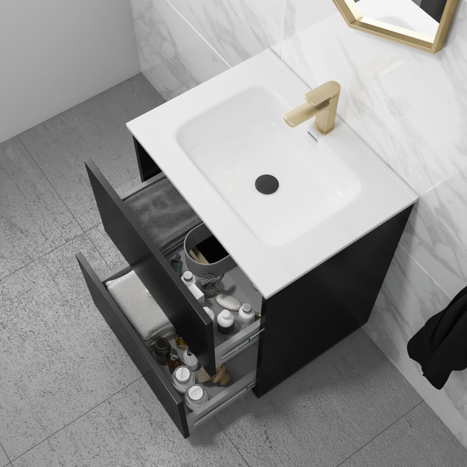 Grade A1 - 600mm Black Freestanding Vanity Unit with Basin - Roxbi ...