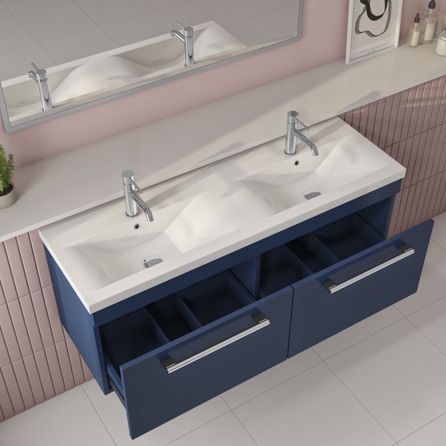 Grade A1 - 1200mm Blue Wall Hung Double Vanity Unit with Basin and ...