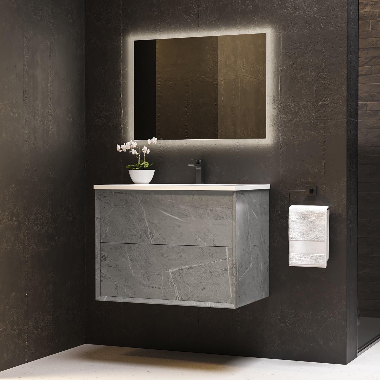 700mm Stone Effect Wall Hung Vanity Unit with Basin - Arragon - Better ...