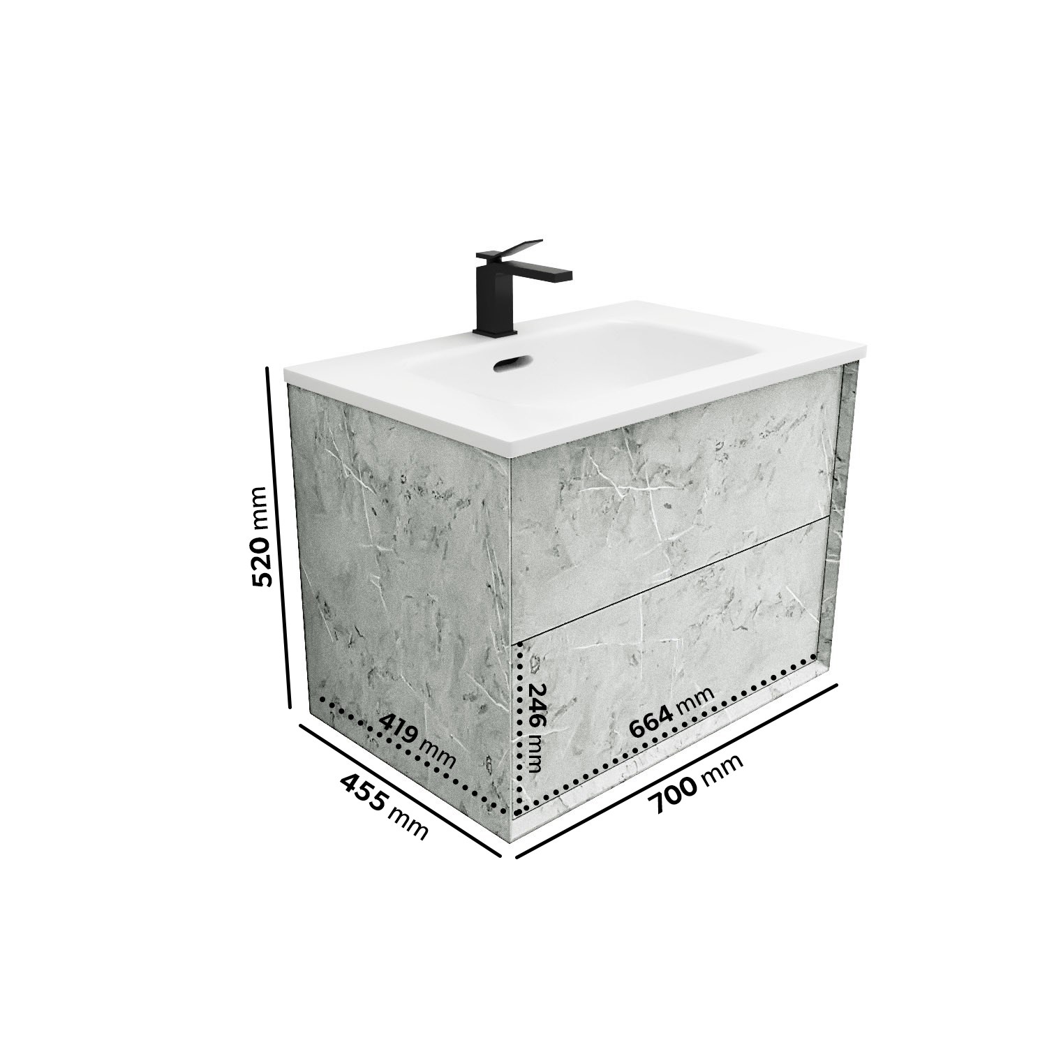 700mm Stone Effect Wall Hung Vanity Unit with Basin - Arragon - Better ...