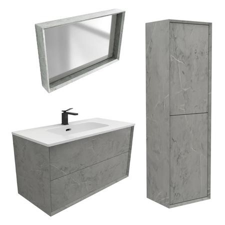 1000mm Concrete Effect Wall Hung Basin Vanity Unit with Cabinet and ...