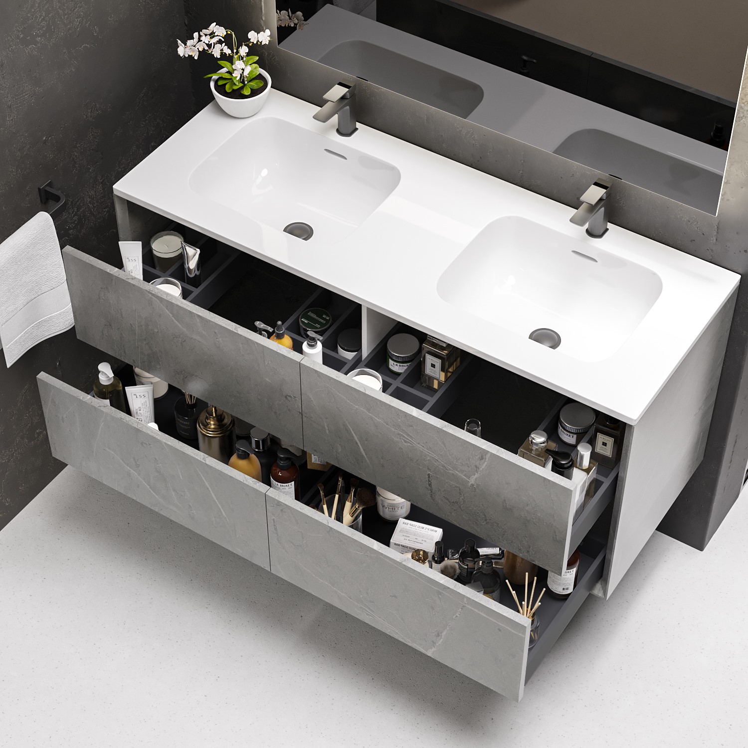 1200mm Stone Wall Hung Double Vanity Unit with Basin - Arragon - Better ...