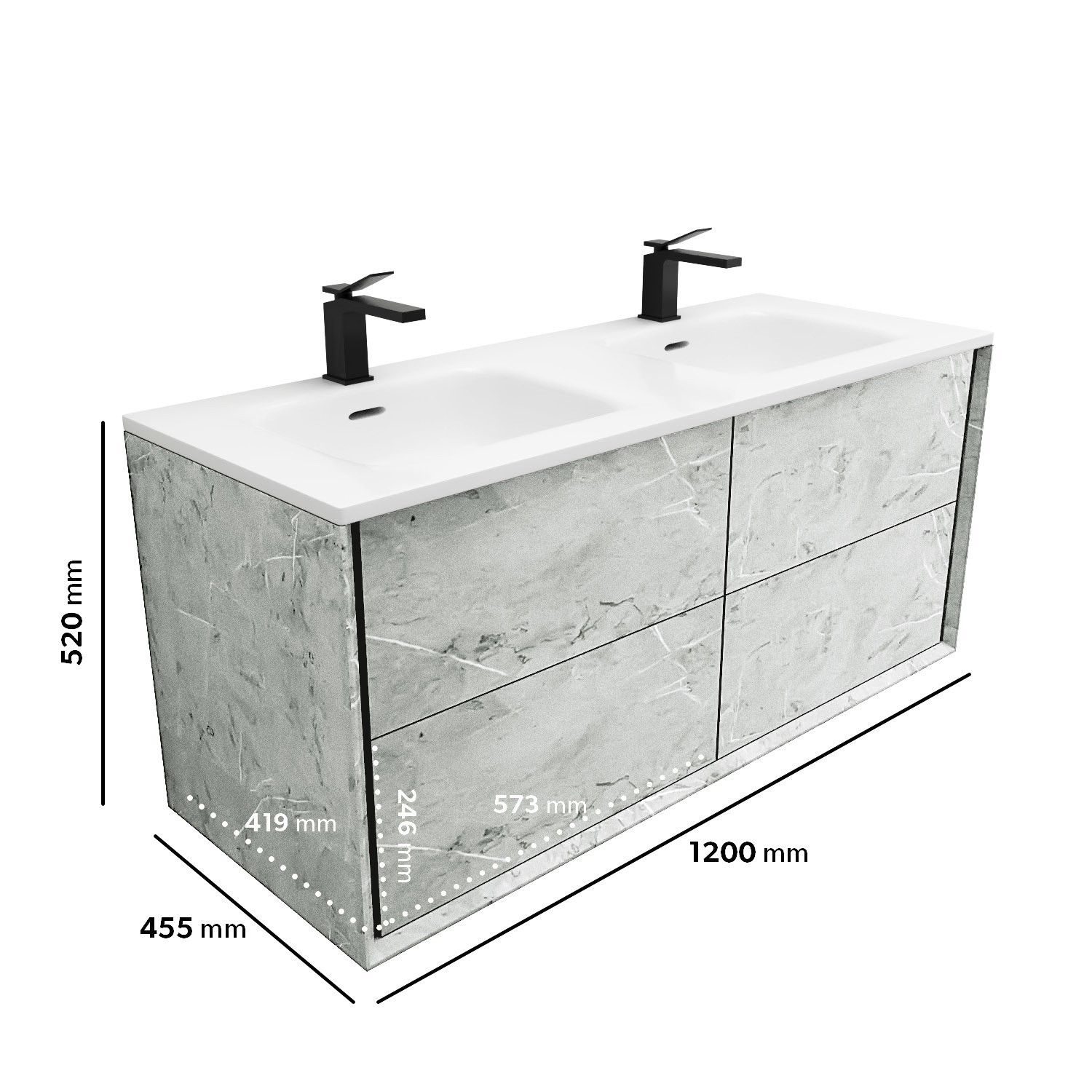 1200mm Stone Wall Hung Double Vanity Unit with Basin - Arragon - Better ...