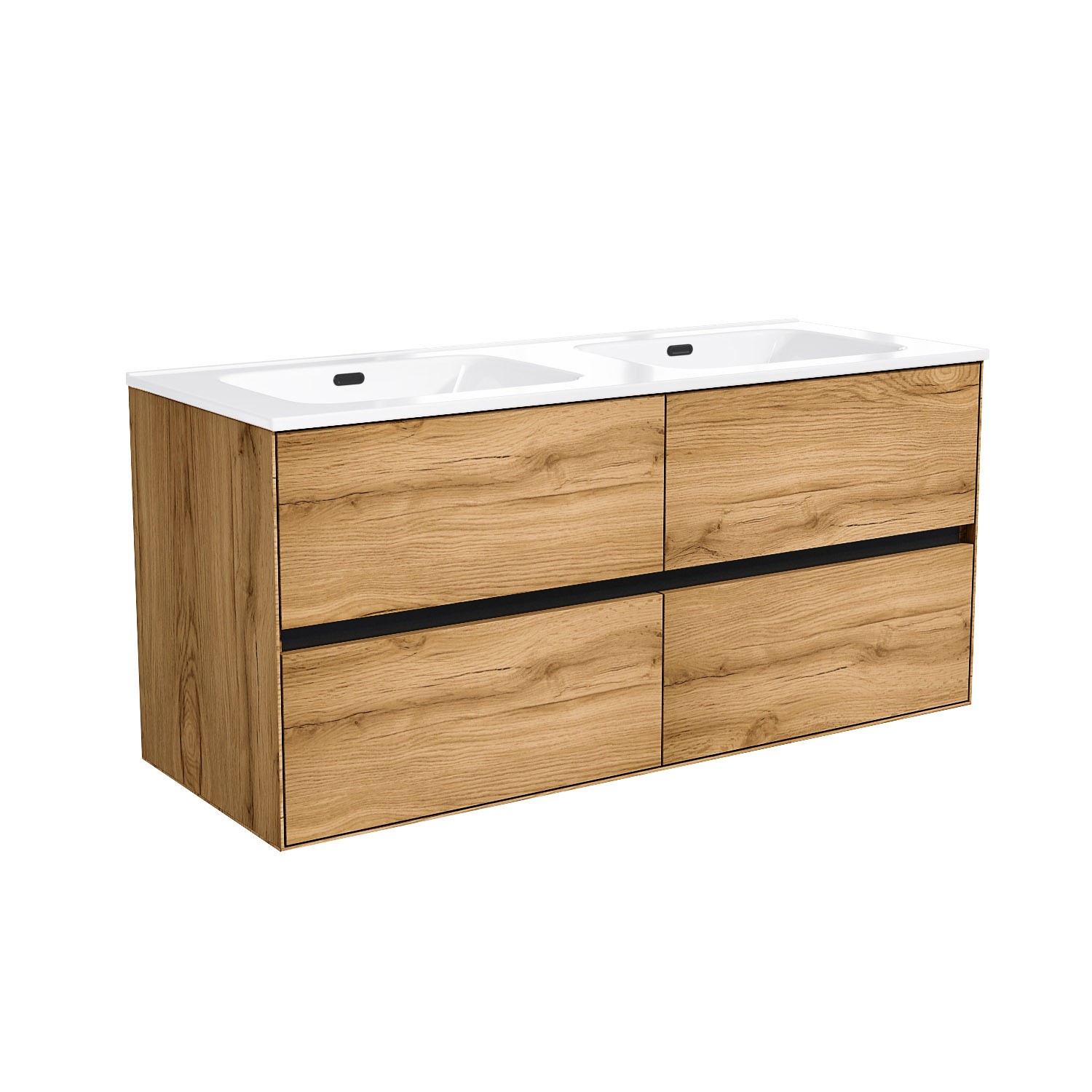 1200mm Wood Effect Wall Hung Double Vanity Unit with Basins - Roxbi ...
