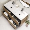 1200mm Wood Effect Wall Hung Double Vanity Unit with Basins - Roxbi ...