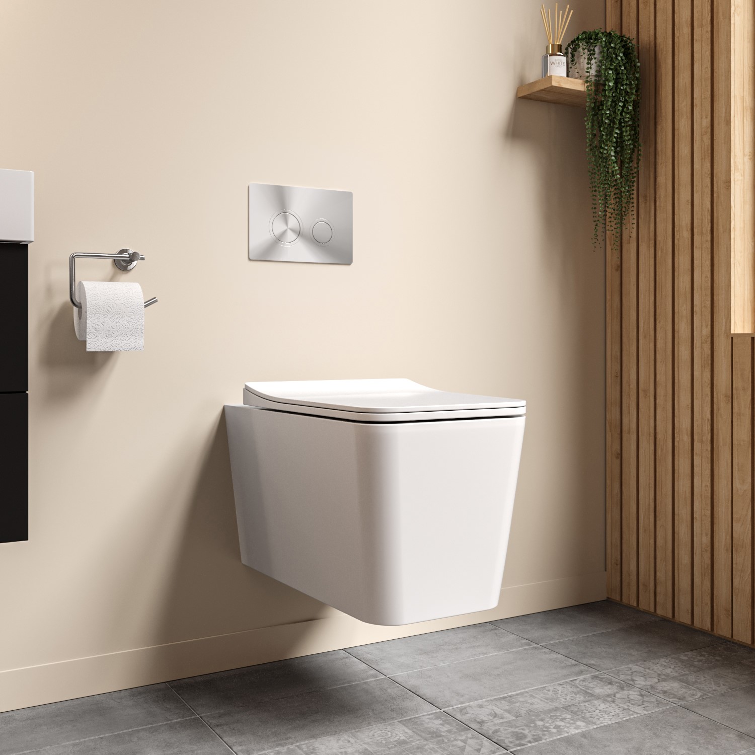 White Square Wall Hung Rimless Toilet with Soft Close Seat Cistern ...