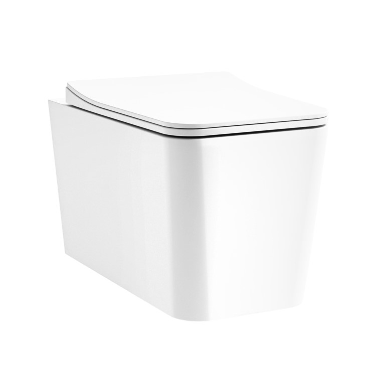 White Square Wall Hung Rimless Toilet with Soft Close Seat Cistern ...