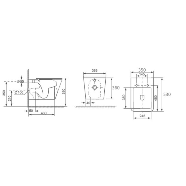 White Square Wall Hung Rimless Toilet with Soft Close Seat Cistern ...