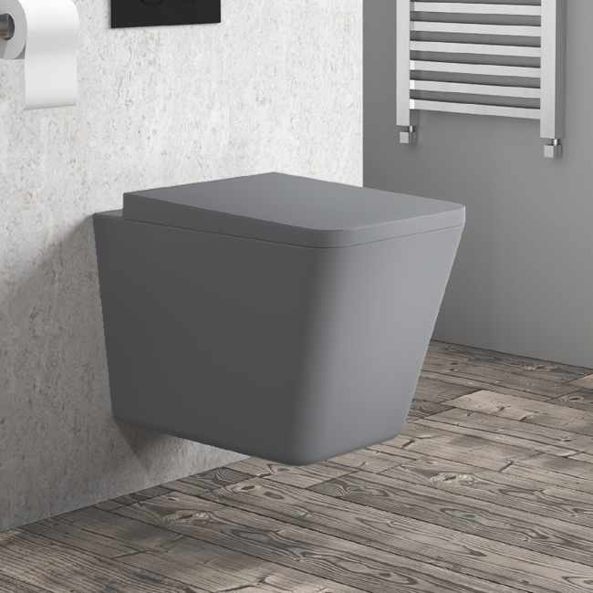 Grey Wall Hung Rimless Toilet and Soft Close Seat - Augusta - Better ...