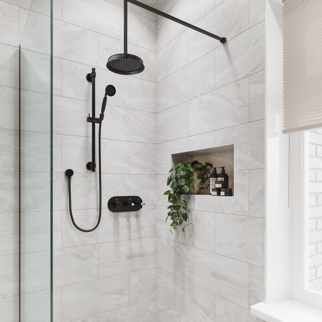 Black Concealed Shower Mixer with Dual Control & Round Ceiling Head and ...