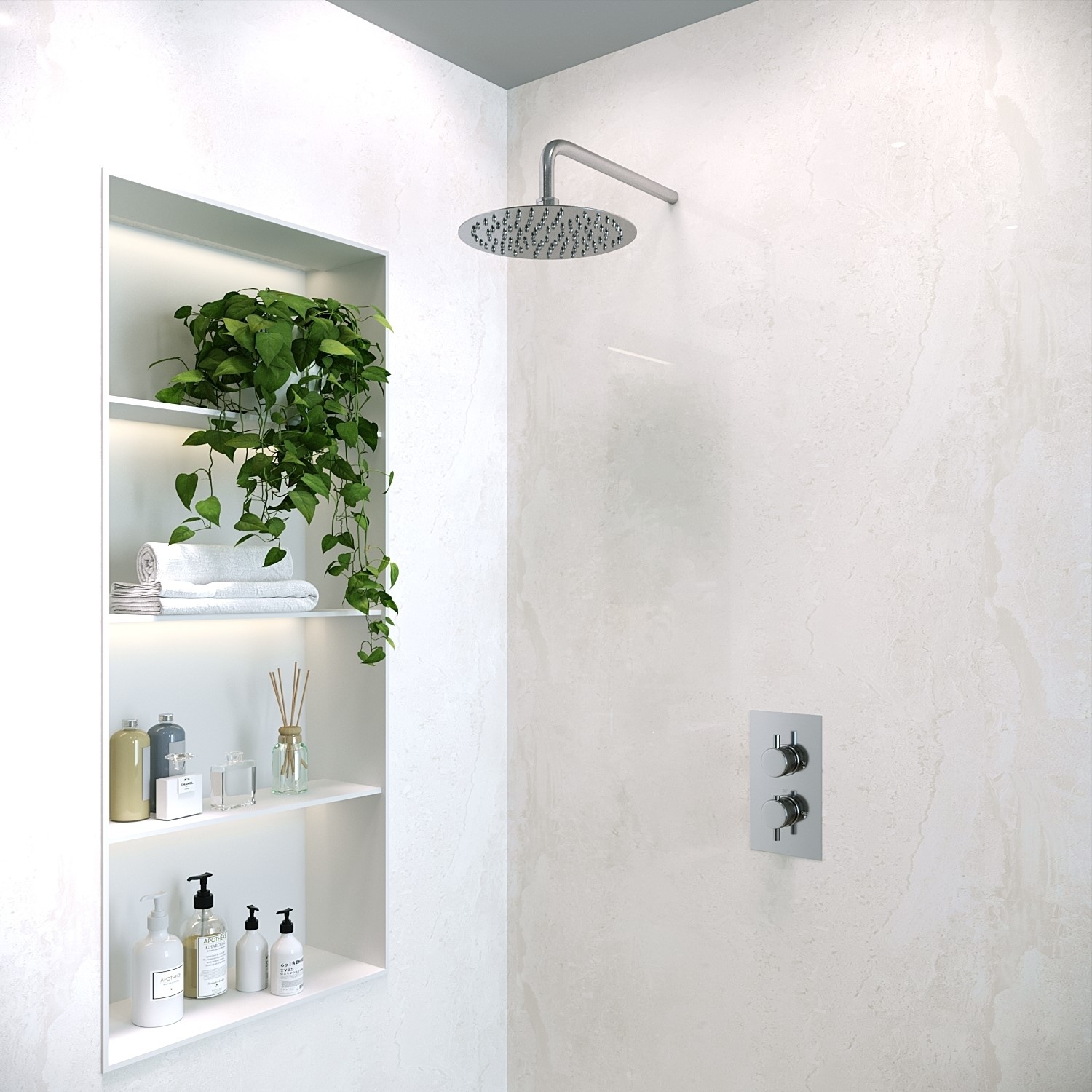 Chrome Single Outlet Thermostatic Mixer Shower with Round Wall Mounted ...