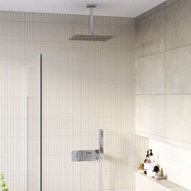 Chrome Dual Outlet Ceiling Mounted Thermostatic Mixer Shower - Cube ...