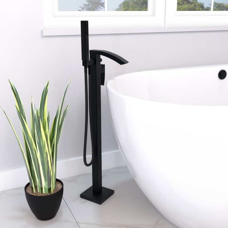 Grade A1 - Matt Black Waterfall Freestanding Tap & Basin Tap Pack ...