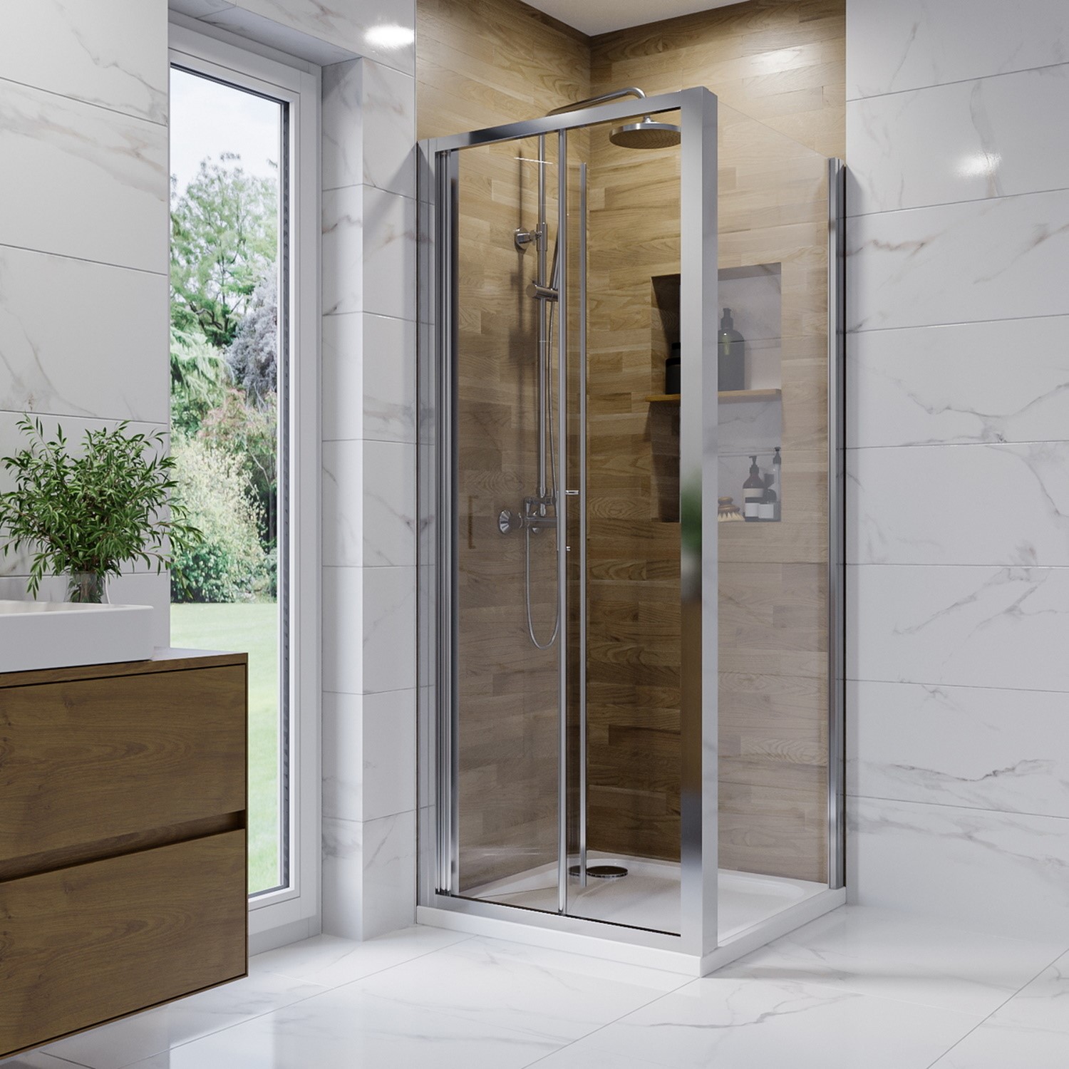 900mm Square Bi Fold Shower Enclosure With Shower Tray Carina